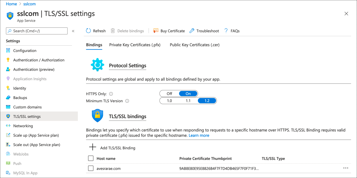 Install an SSL/TLS Certificate in Microsoft Azure App Service/Web Apps